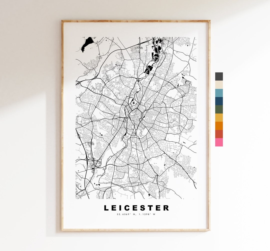 Leicester Map Print - Minimalist City Map Poster - Map Art - UK ...