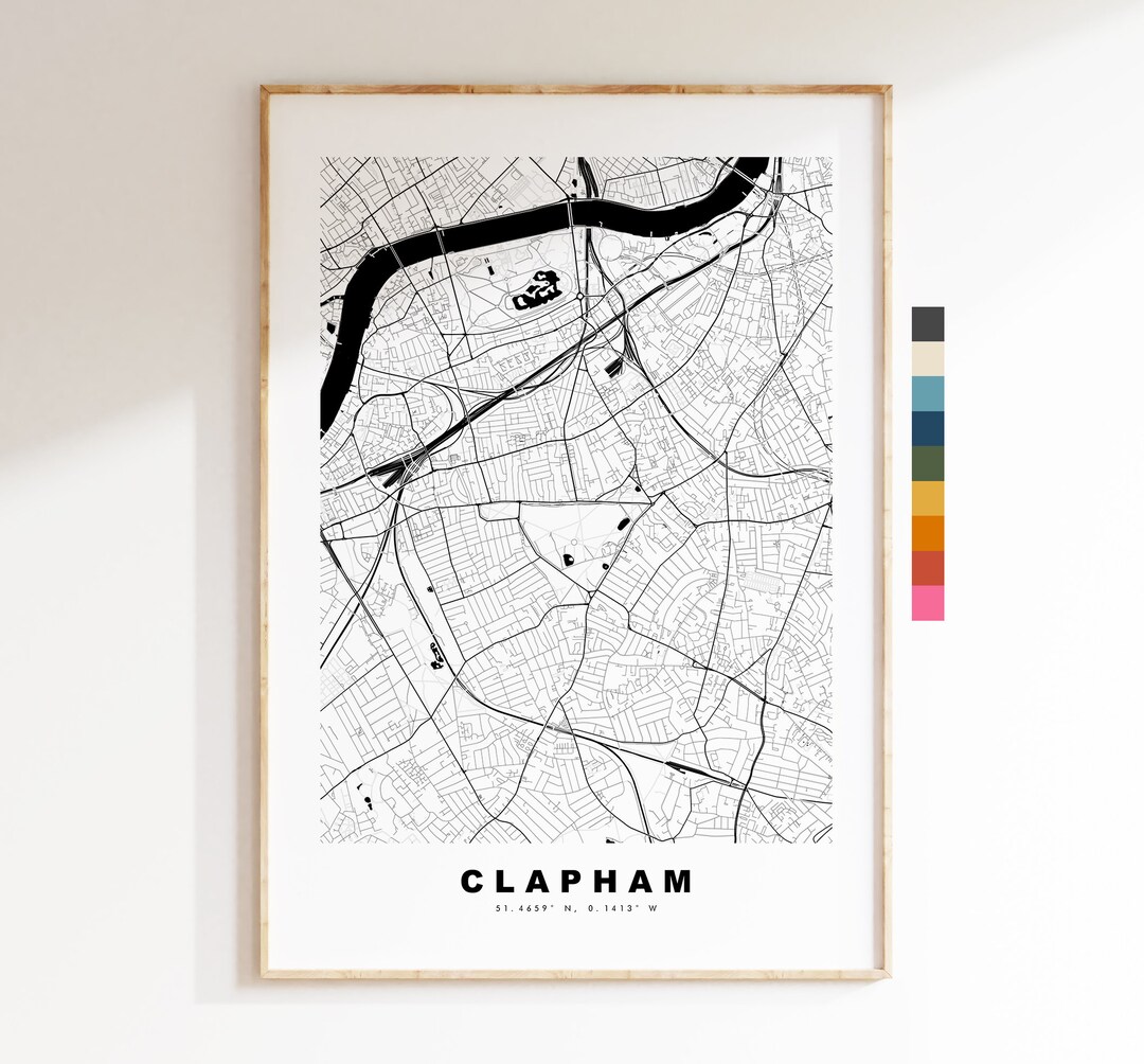 Clapham Map Print - Minimalist City Map Poster - Map Art - London, UK ...