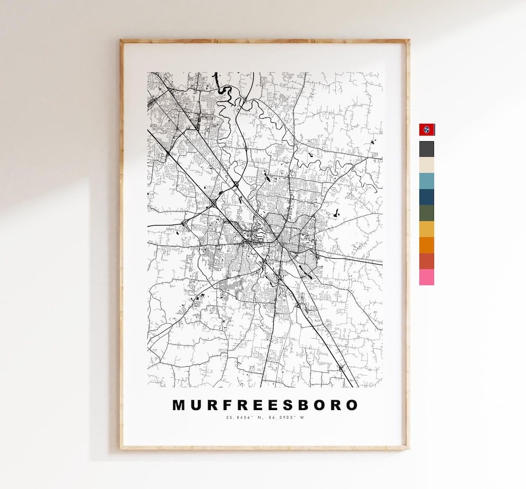 Murfreesboro Map Print - City Map Poster - Map Art - USA City Maps ...