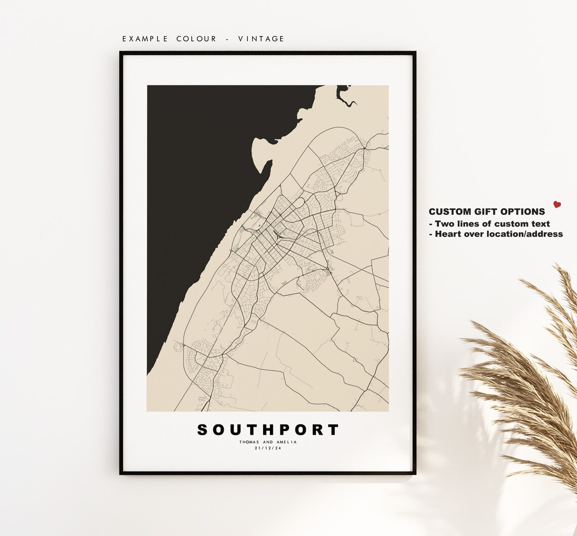 Southport Map Print - Minimalist City Map Poster - Map Art - UK ...