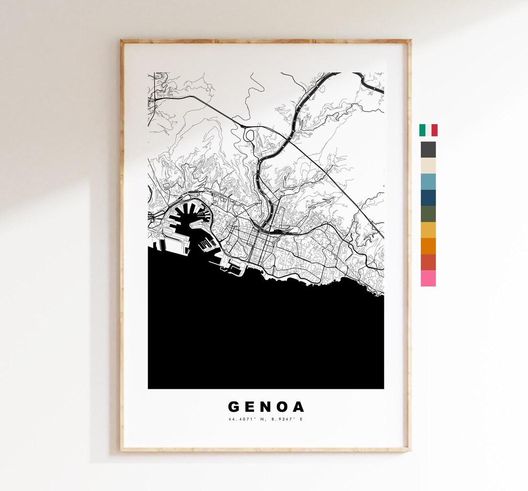 Genoa Map Print - City Map Poster - Map Art - Map Wall Art - Italy City ...