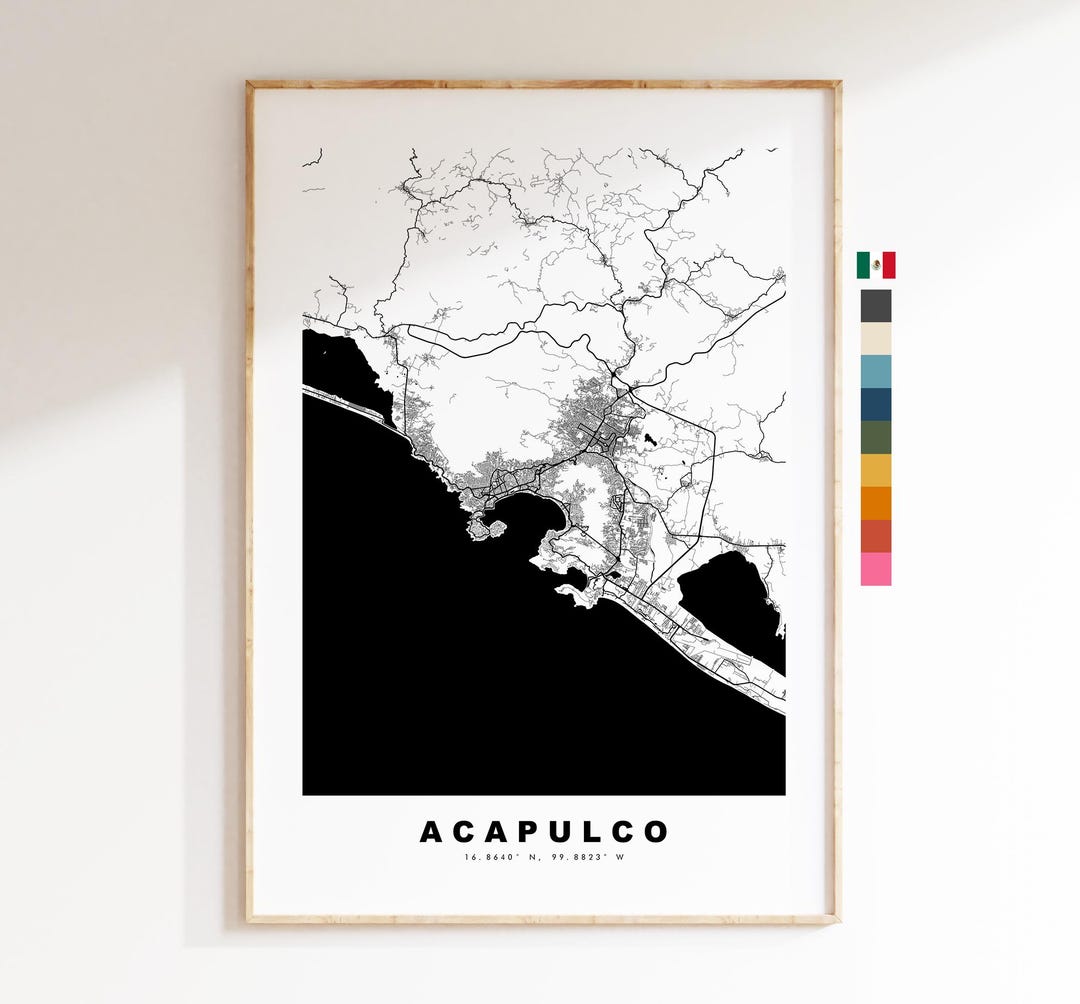 Acapulco Map Print - City Map Poster - Map Art - Map Wall Art - Mexico ...