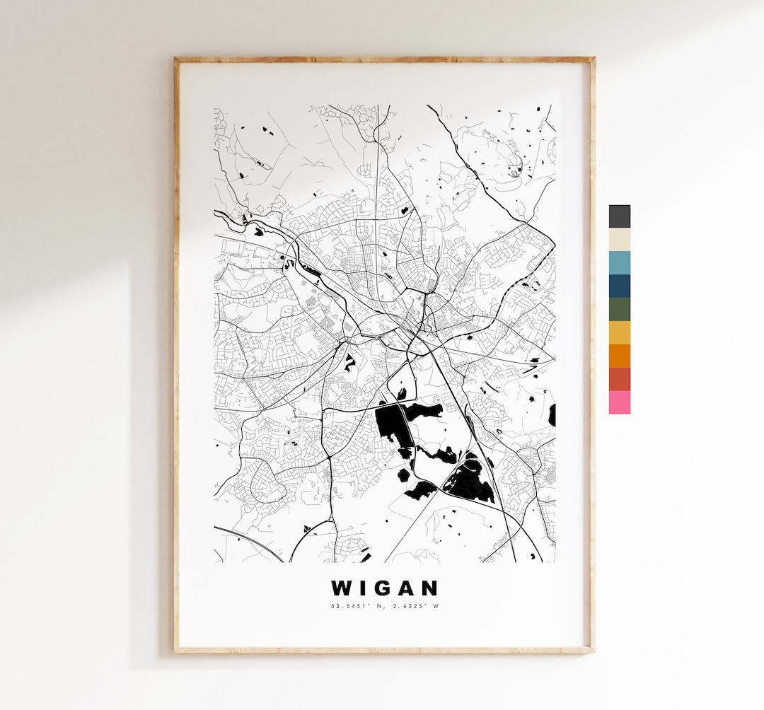 Wigan Map Print - Minimalist City Map Poster - Map Art - UK - Wigan ...