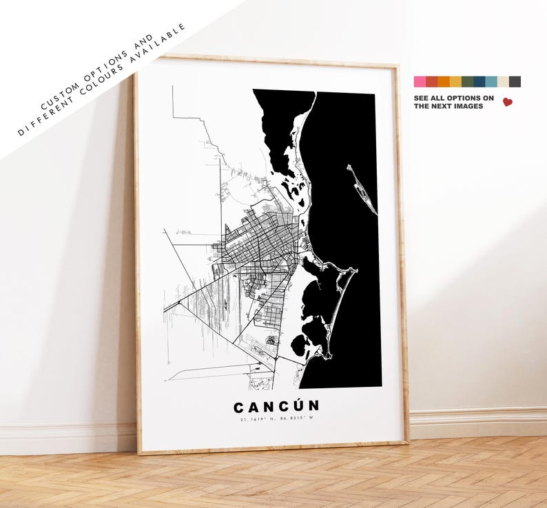 Cancun Map Print - City Map Poster - Map Art - Map Wall Art - Mexico ...