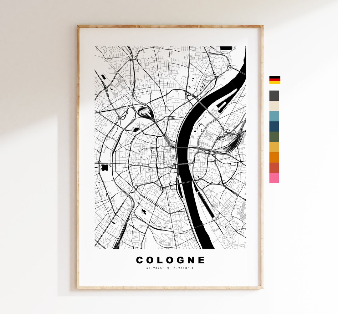 Cologne Map Print - City Map Poster - Map Wall Art - Germany City Maps ...