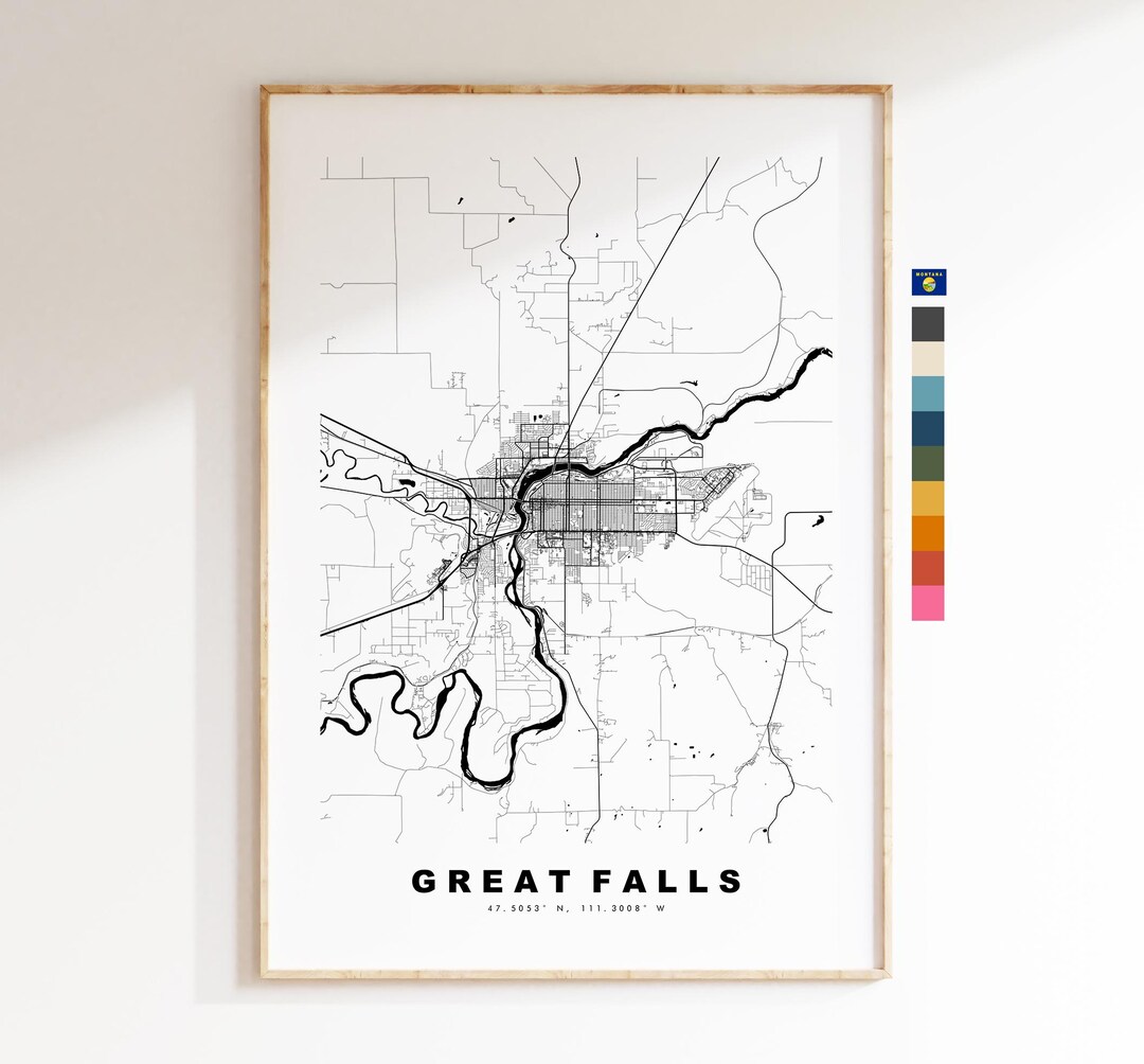 Great Falls Map Print - City Map Poster - Map Art - USA City Maps ...