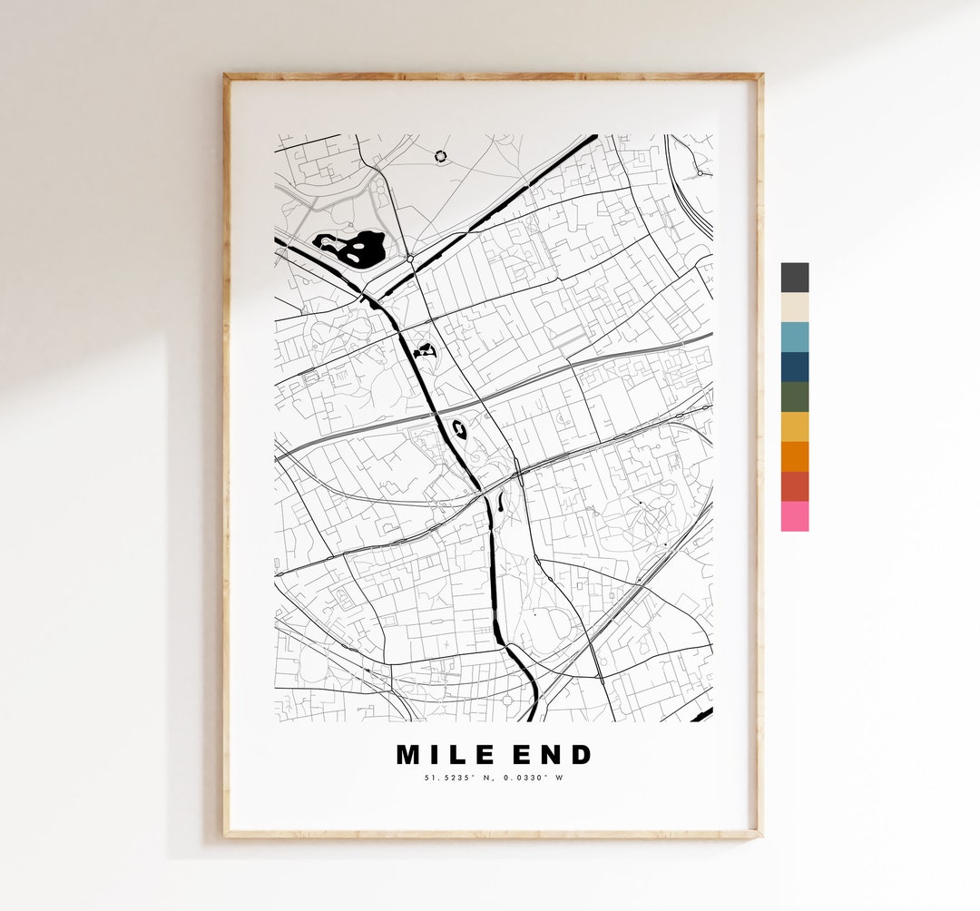 Mile End Map Print - Minimalist City Map Poster - Map Art - London, UK ...