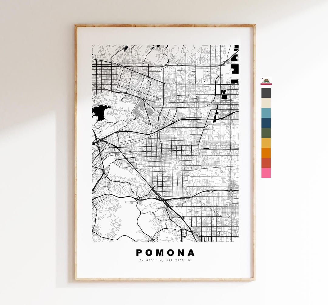 Pomona Map Print - City Map Poster - Map Art - USA City Maps - Pomona ...