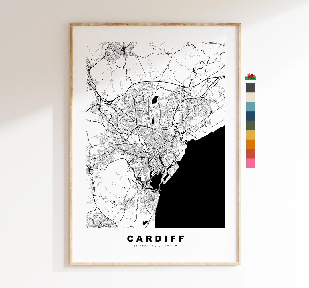 Cardiff Map Print - Minimalist City Map Poster - Map Art - Wales ...