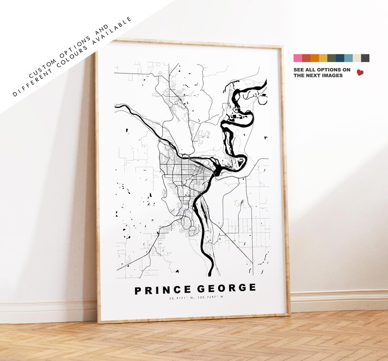 Prince George Map Print - City Map Poster - Map Art - Map Wall Art ...