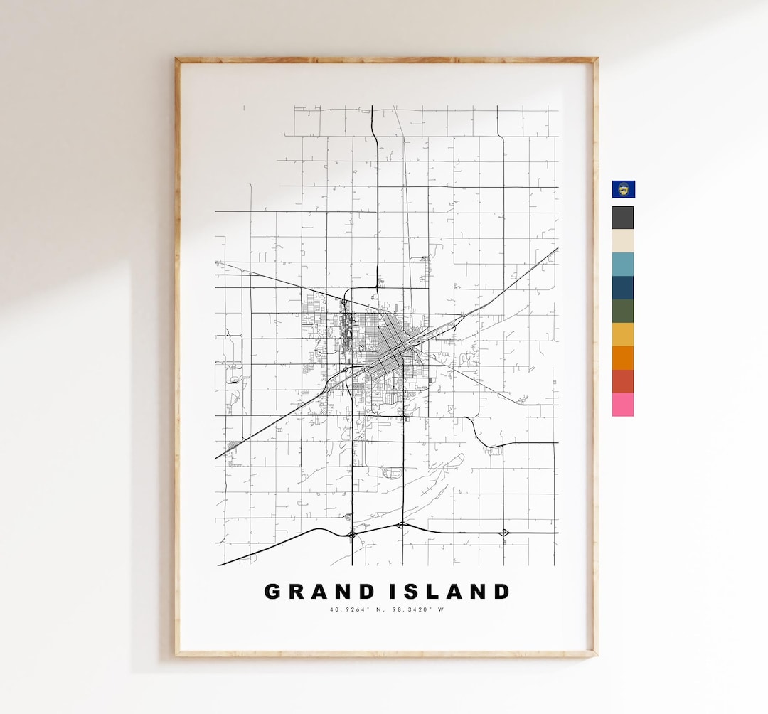 Grand Island Map Print - City Map Poster - Map Art - USA City Maps ...