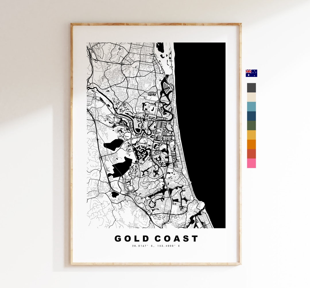 Gold Coast Map Print - City Map Poster - Map Wall Art - Australia City ...