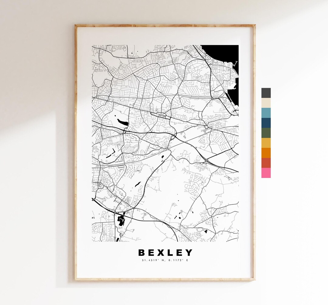 Bexley Map Print - Minimalist City Map Poster - Map Art - UK - Bexley ...