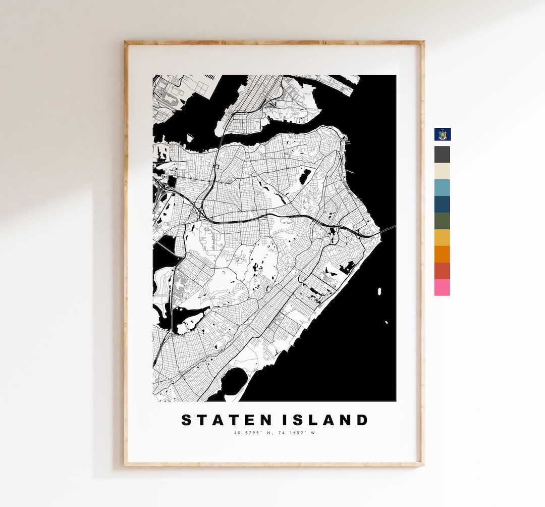 Staten Island Map Print - City Map Poster - Map Art - USA City Maps ...