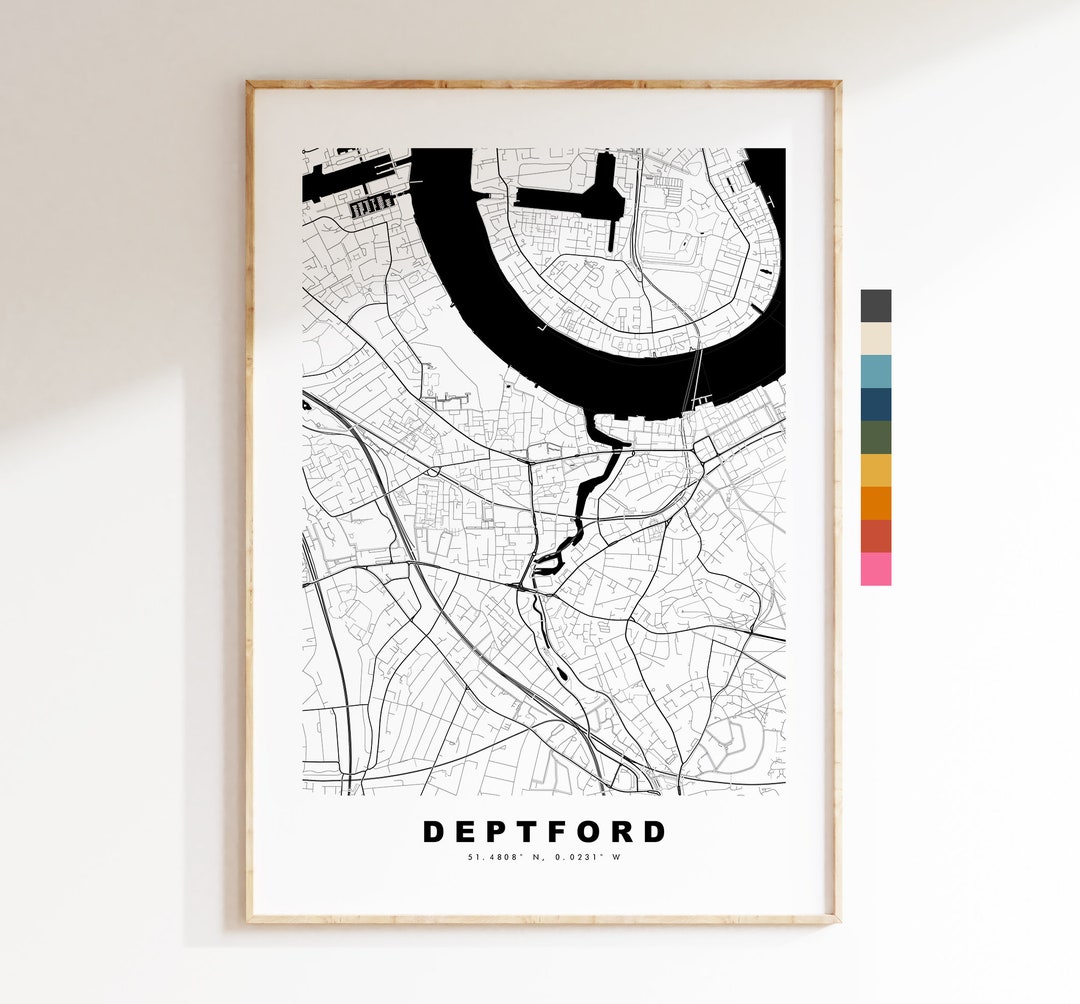 Deptford Map Print - Minimalist City Map Poster - Map Art - London, UK ...