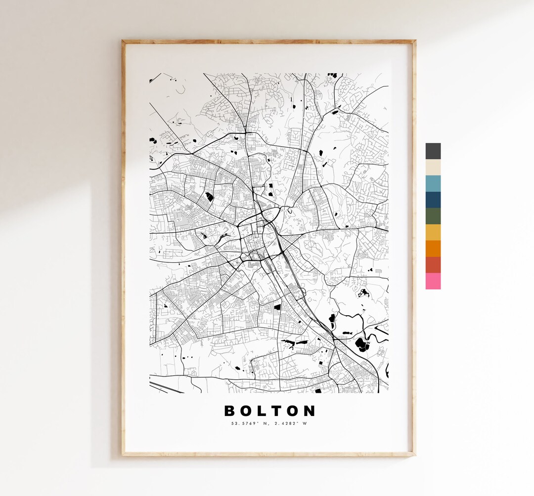 Bolton Map Print - Minimalist City Map Poster - Map Wall Art - UK ...