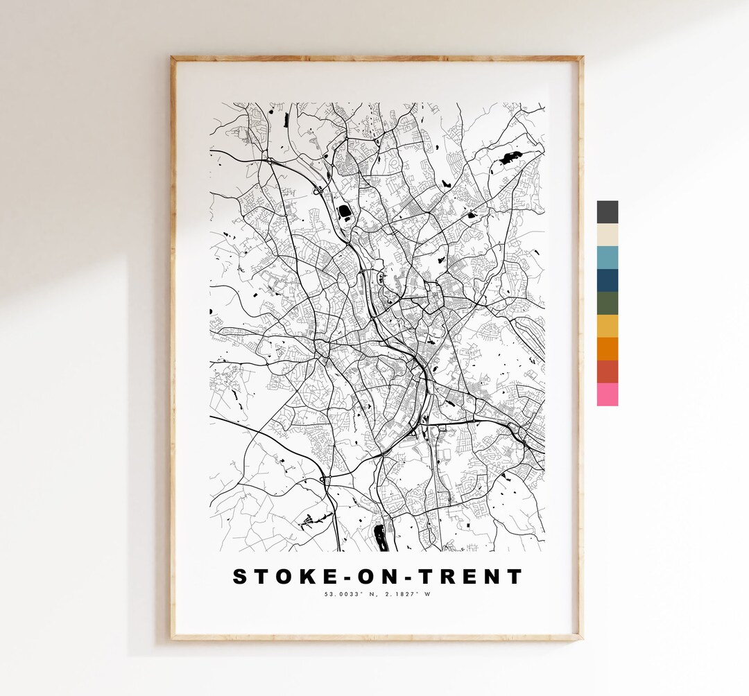Stoke Map Print - Minimalist City Map Poster - Map Art - UK - Stoke on ...