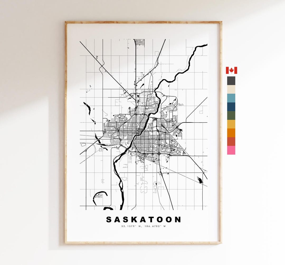 Saskatoon Map Print - City Map Poster - Map Art - Map Wall Art - Canada ...