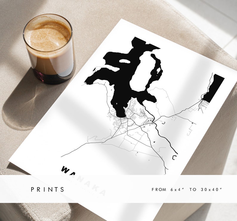 Wanaka Map Print - City Map Poster - Map Wall Art - New Zealand City ...
