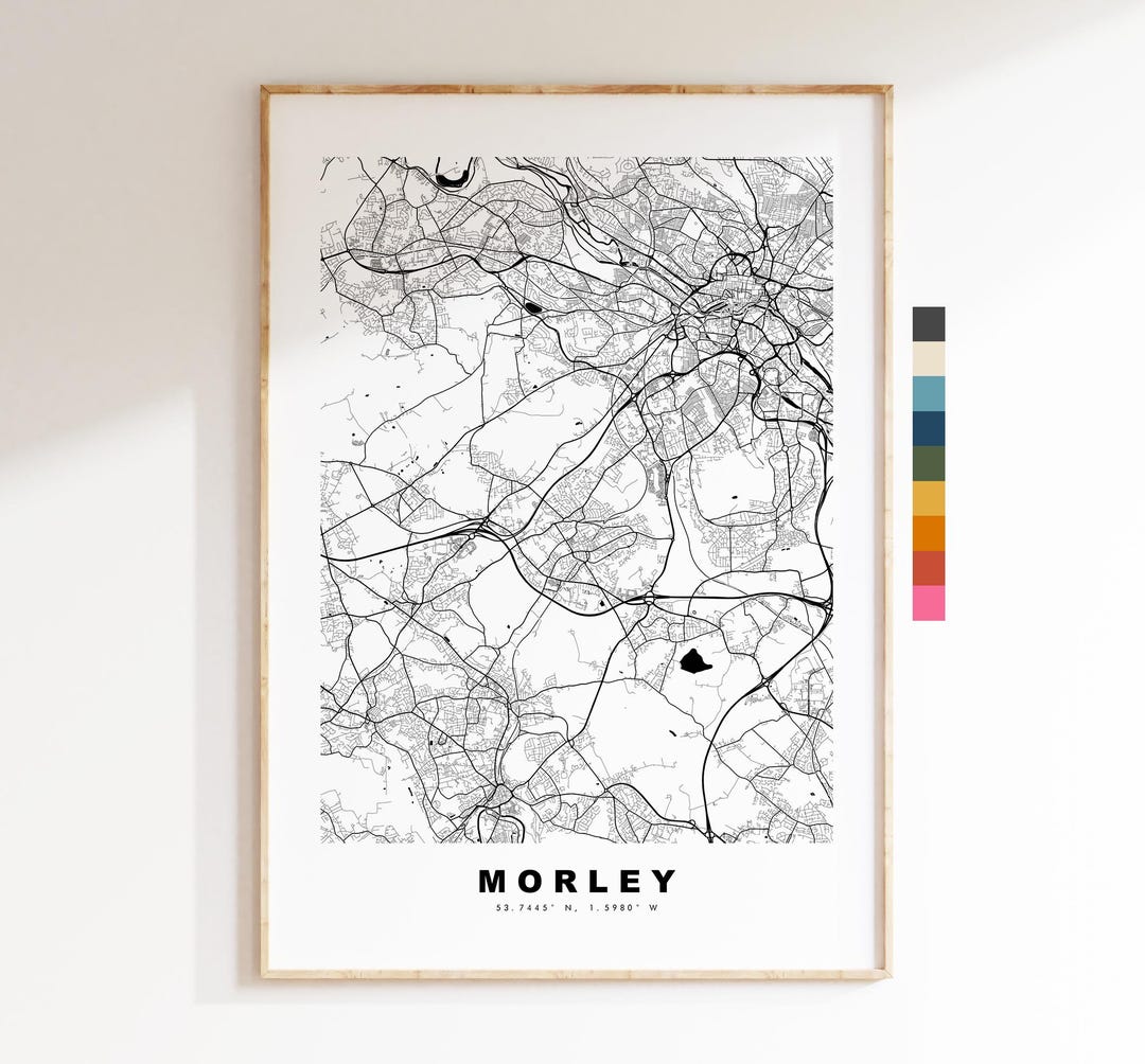 Morley Map Print - Minimalist City Map Poster - Map Art - UK - Morley ...