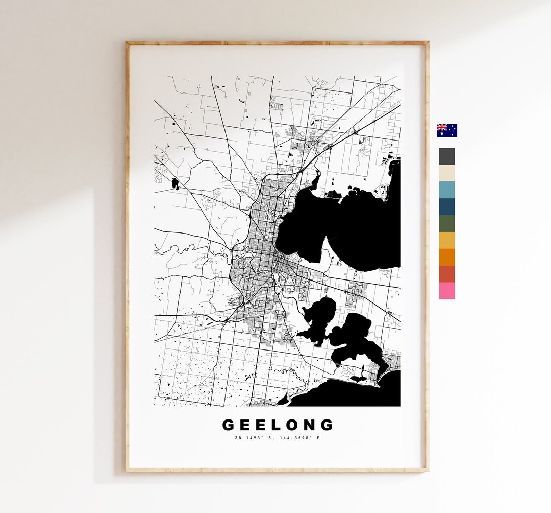 Geelong Map Print - City Map Poster - Map Wall Art - Australia City ...