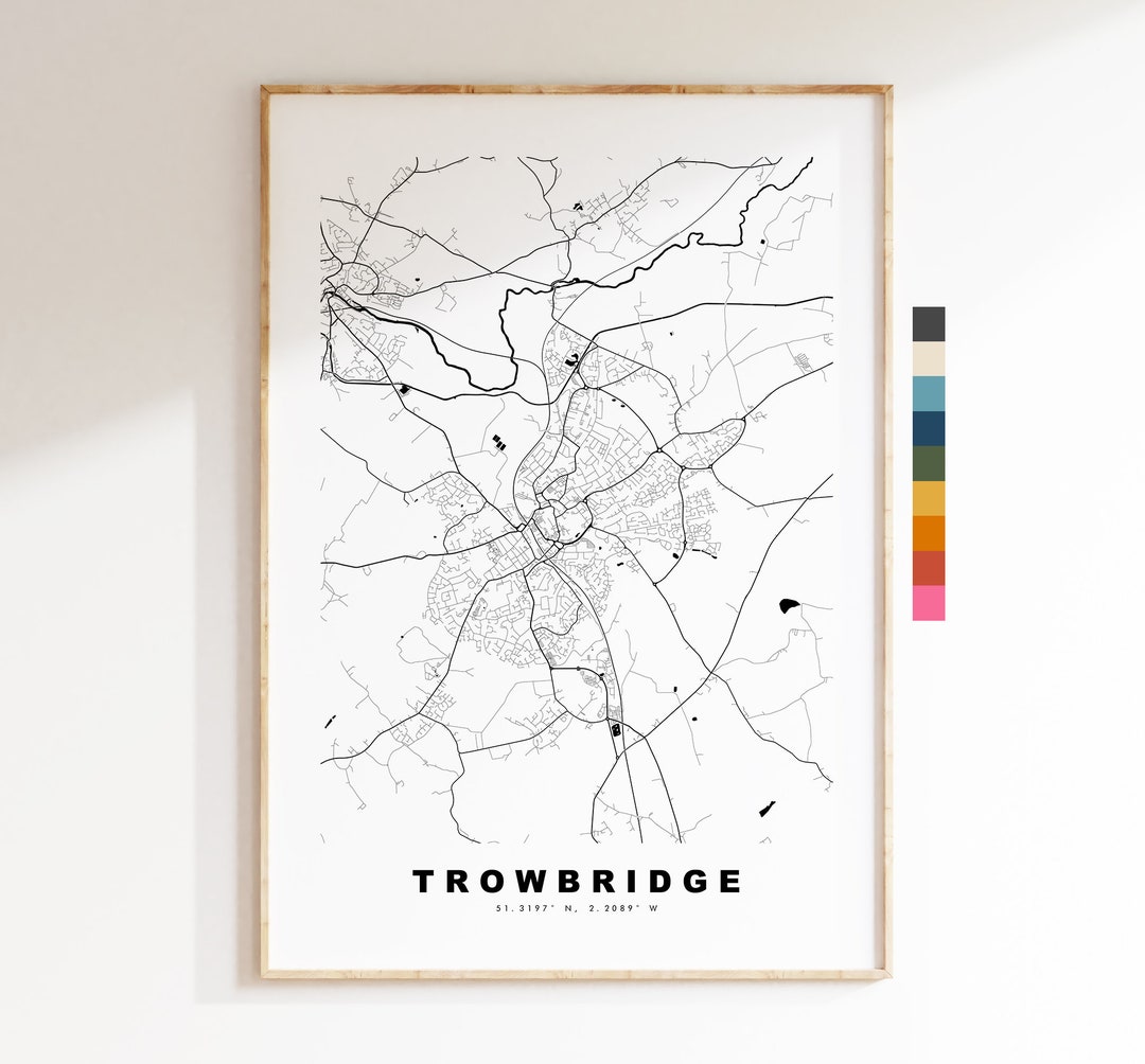 Trowbridge Map Print - Minimalist City Map Poster - Map Art - UK ...