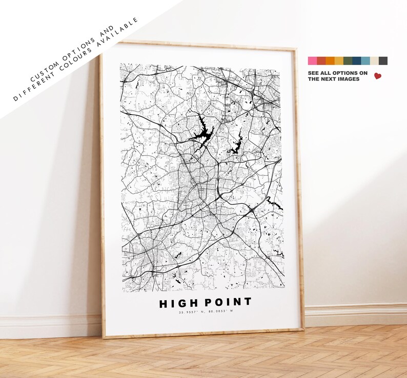 High Point Map Print - City Map Poster - Map Art - USA City Maps - High ...