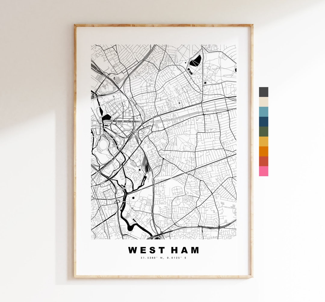 West Ham Map Print - Minimalist City Map Poster - Map Art - London, UK ...