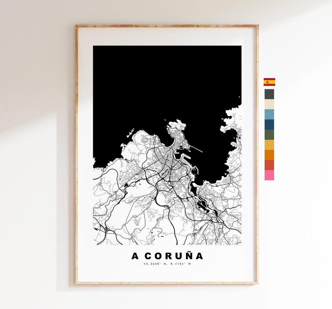 A Coruna Map Print - City Map Poster - Map Art - Map Wall Art - Spain ...