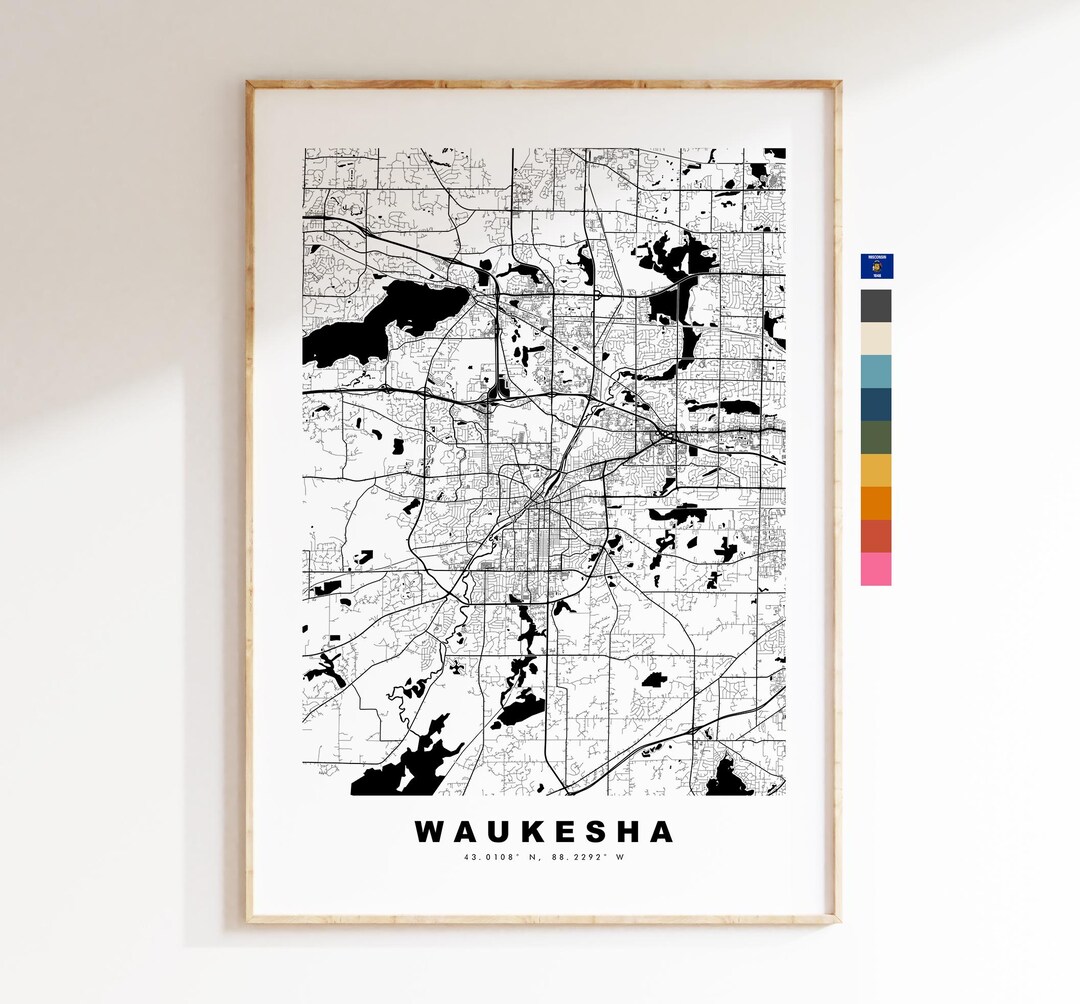 Waukesha Map Print - City Map Poster - Map Art - USA City Maps ...
