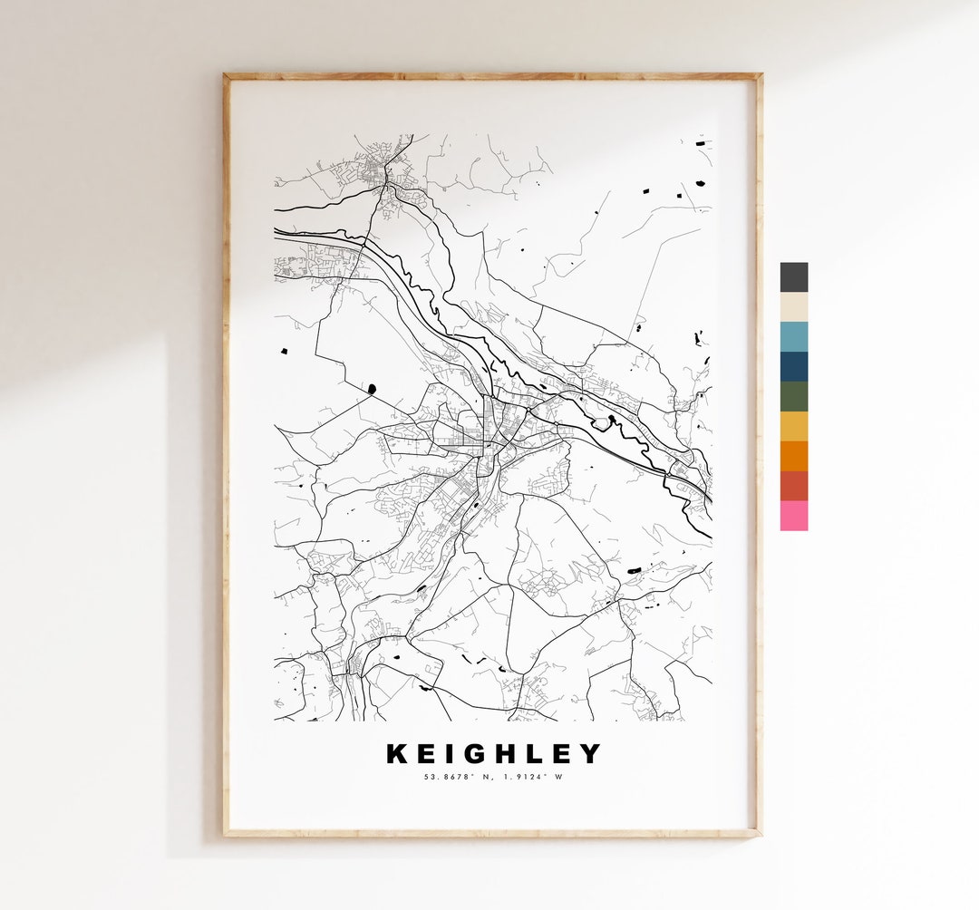 Keighley Map Print - Minimalist City Map Poster - Map Art - UK ...