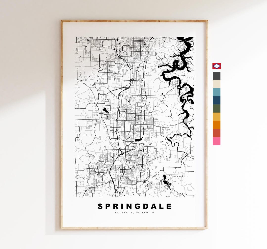 Springdale Map Print - City Map Poster - Map Art - USA City Maps ...