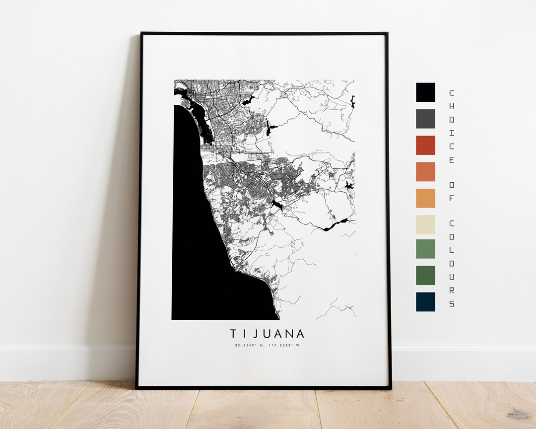 Tijuana Map Print - City Map Poster - Map Art - Map Wall Art - Mexico ...