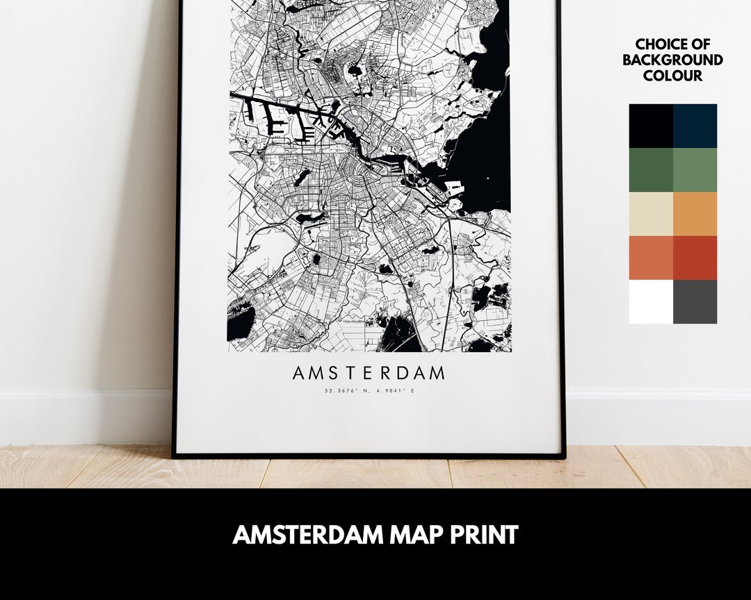Amsterdam Map Print - City Map Poster - Map Art - Map Wall Art ...
