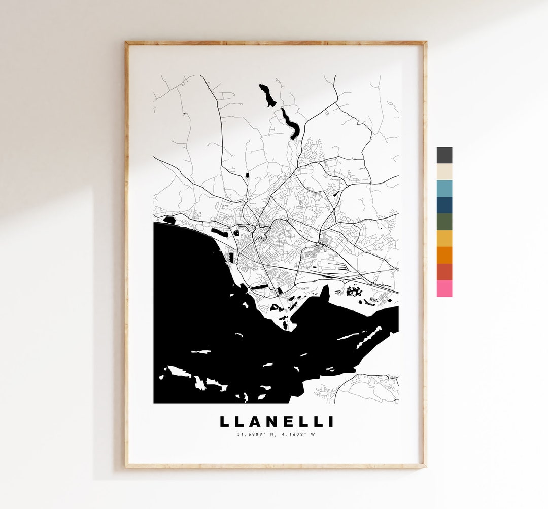 Llanelli Map Print Minimalist City Map Poster Map Art Wales Llanelli ...