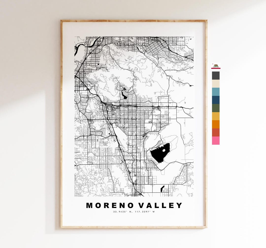 Moreno Valley Map Print - City Map Poster - Map Art - USA City Maps ...