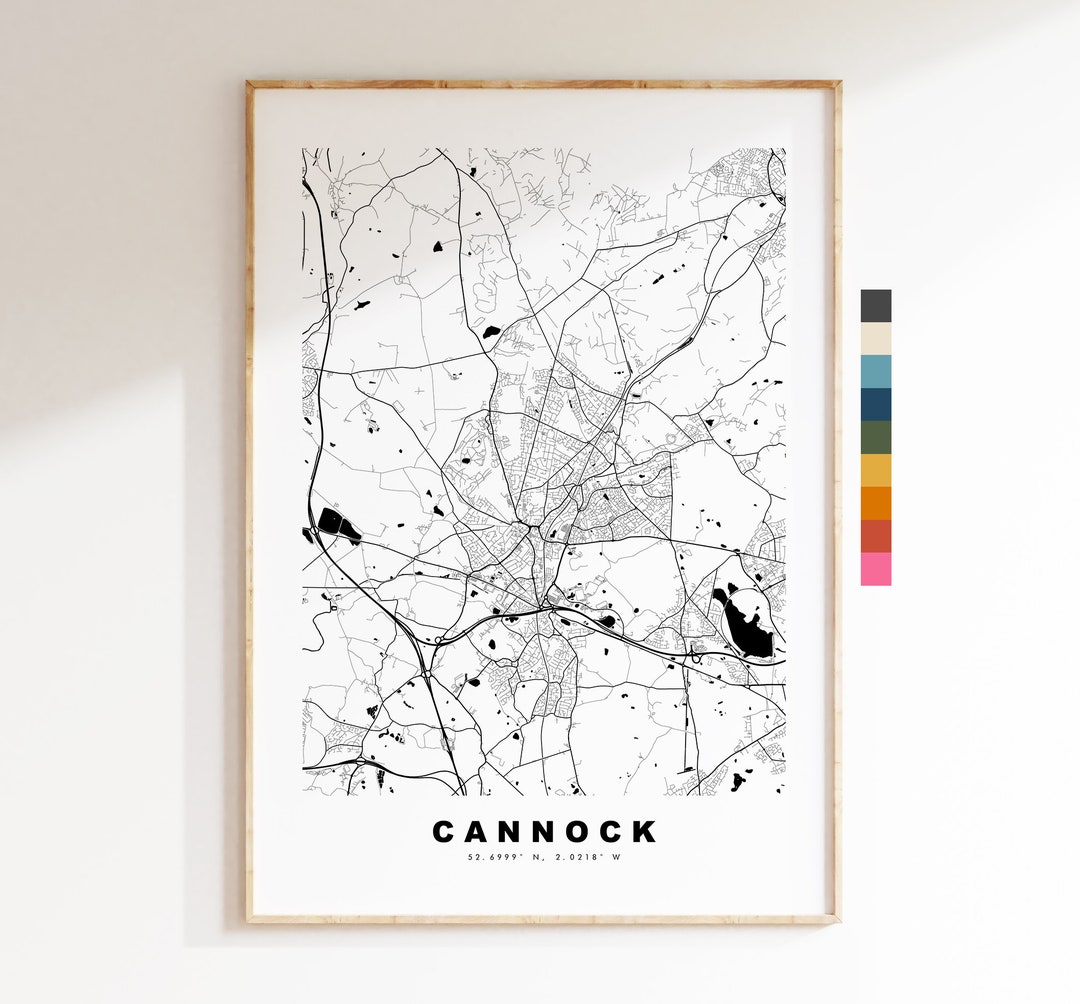 Cannock Map Print - Minimalist City Map Poster - Map Art - UK - Cannock ...