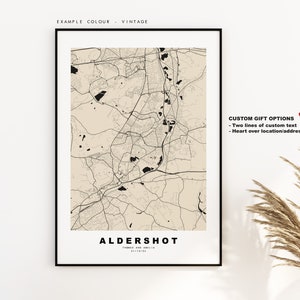 Aldershot Map Print - Minimalist City Map Poster - Map Art - UK ...