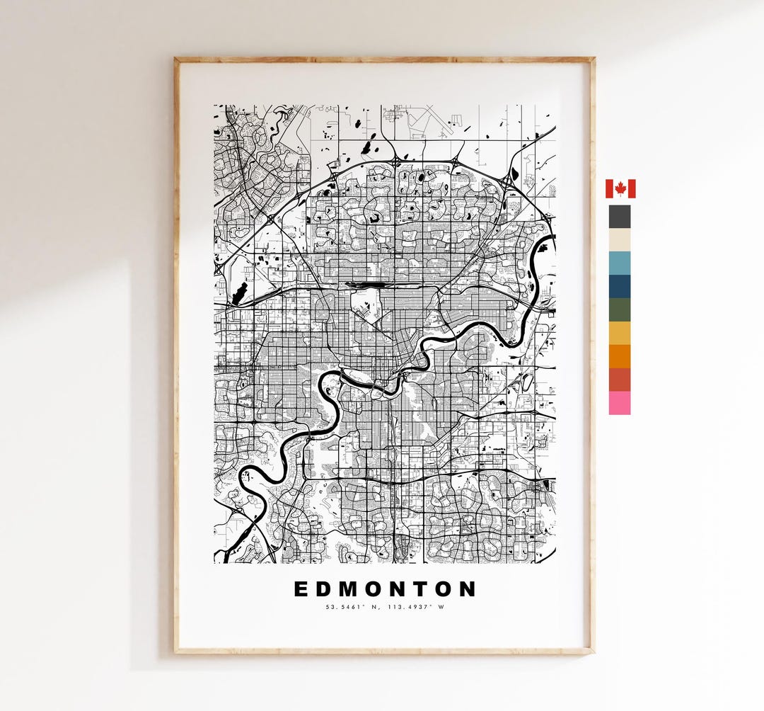Edmonton Map Print - City Map Poster - Map Art - Map Wall Art - Canada ...