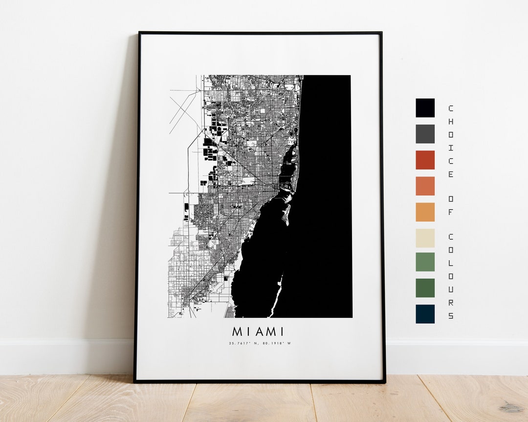 Miami Map Print City Map Poster Map Art Map Wall Art USA City Map Miami ...