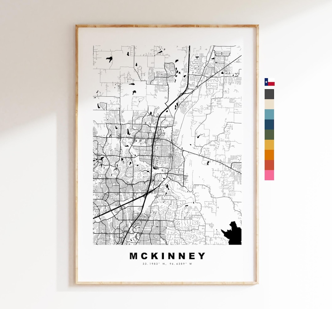 Mckinney Map Print - City Map Poster - Map Art - USA City Maps ...