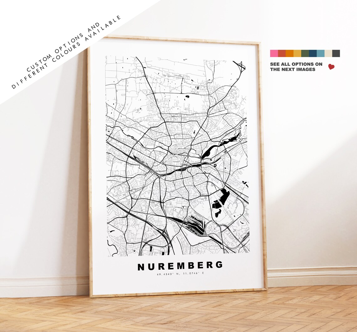 Nuremberg Map Print - City Map Poster - Map Wall Art - Germany City ...