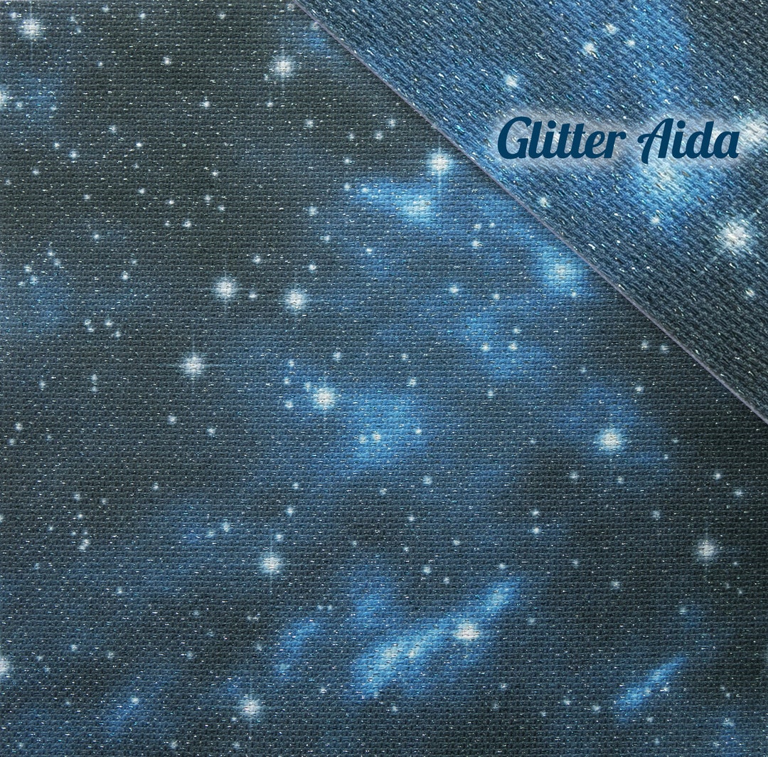 Blue Night Sky Glitter Aida Cloth, Sparkling Printed Cross Stitch ...