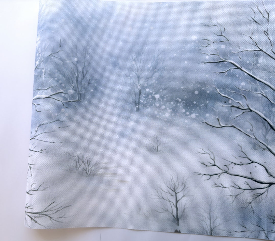 Snowy Winter Scene Aida Cloth, Printed Cross Stitch Fabric, 14 / 16 ...