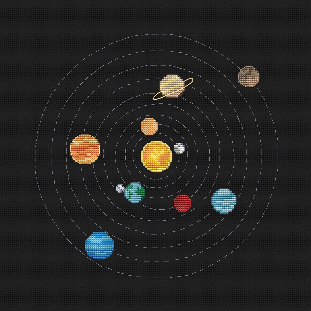 Solar System Cross Stitch Pattern, Planets Orbits PDF, Modern, Galaxy ...