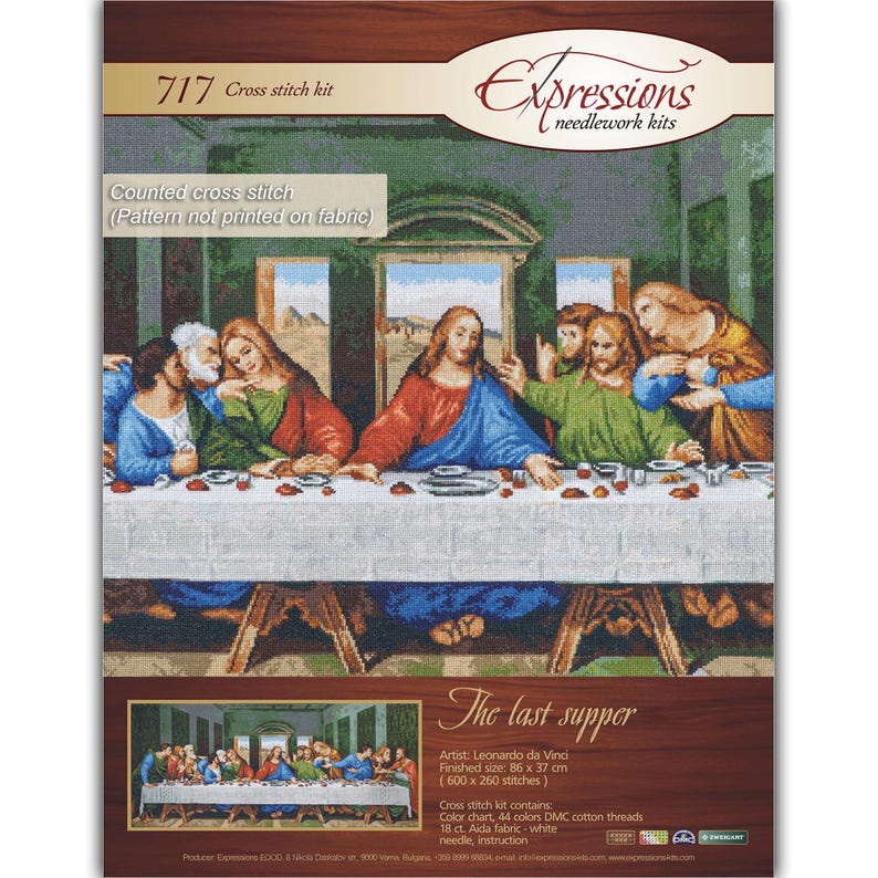 The Last Supper Counted Cross Stitch Kit – DMC Embroidery, Christian ...