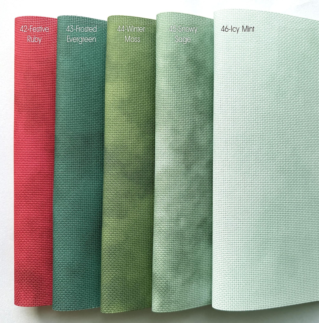 Winter Colored Cross Stitch Fabric, Christmas Colors Printed Aida Cloth ...