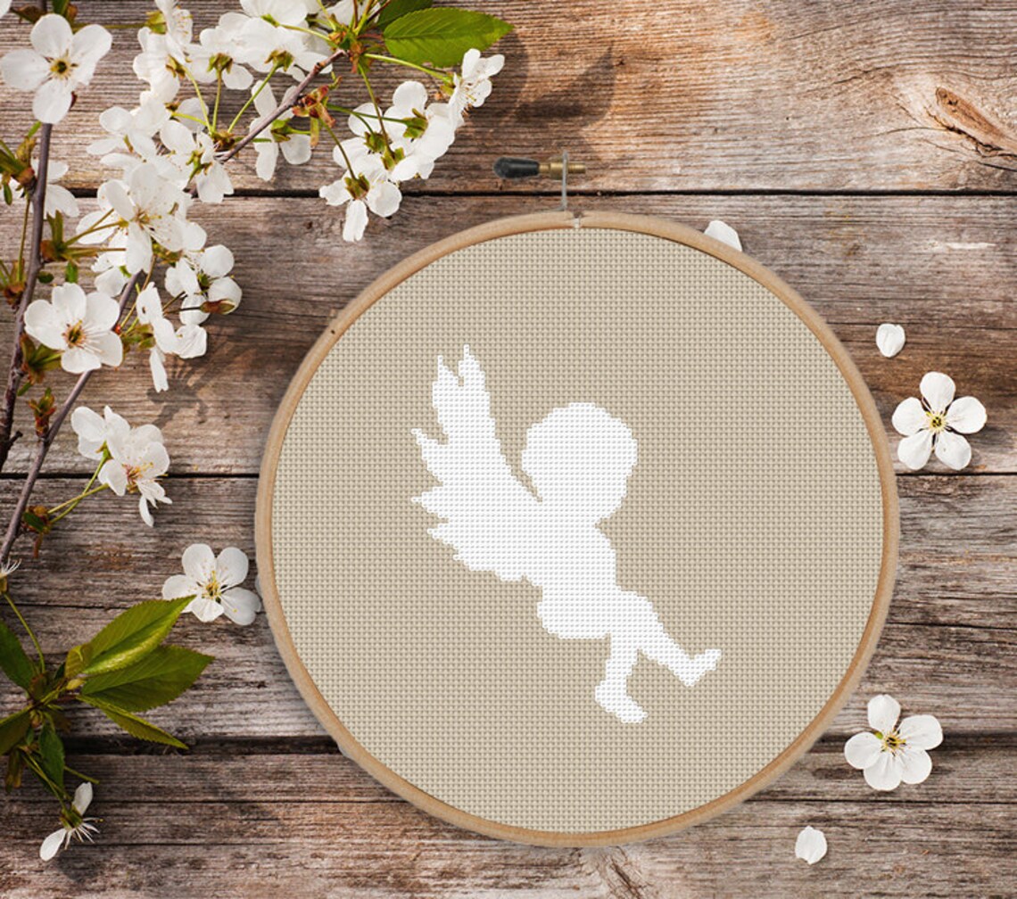 Baby Angel Cross Stitch Pattern PDF White Neutral - Etsy