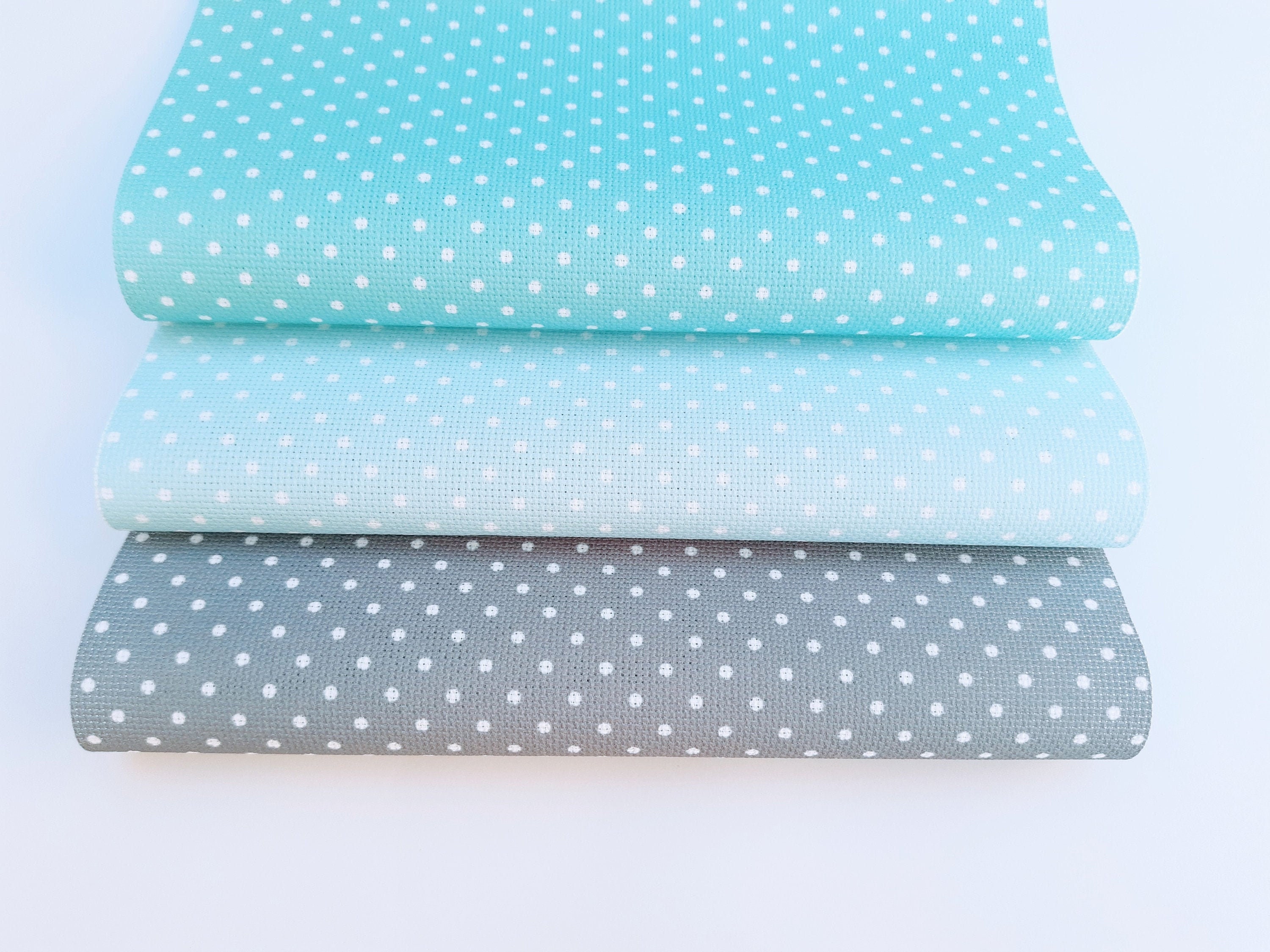 BLUE GREY DOTS Aida Set of 3 Cross Stitch Fabrics 945x945 - Etsy