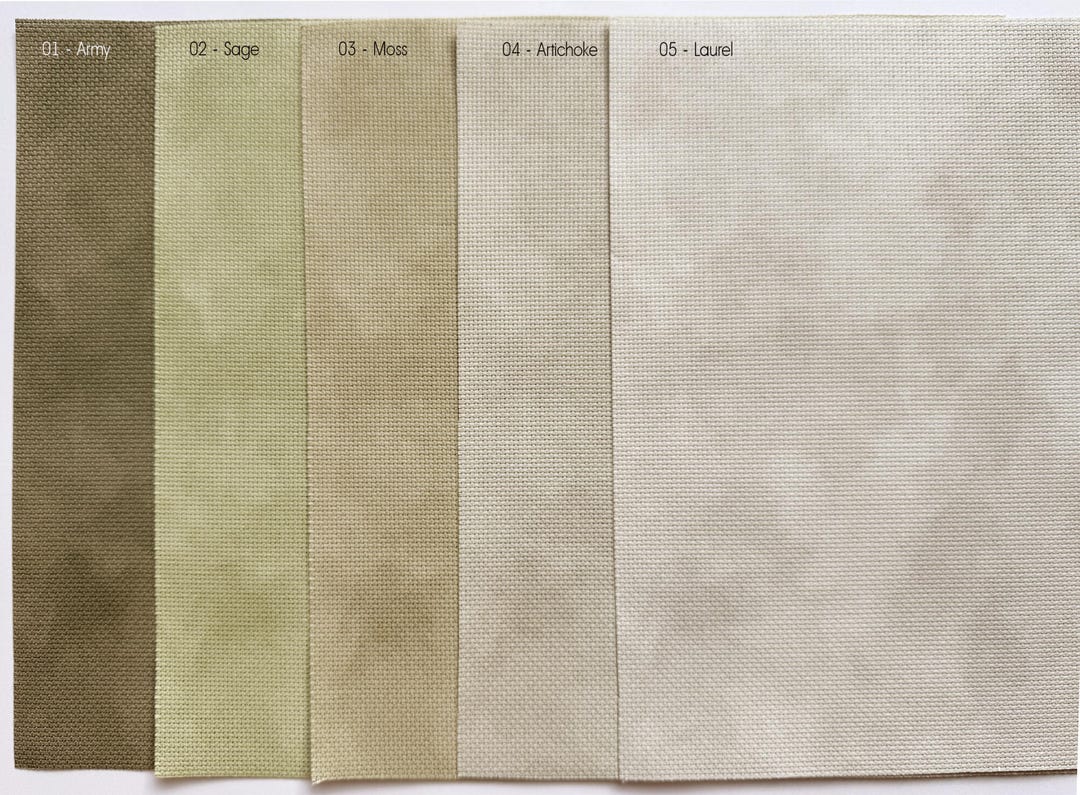 Green Color Shades Aida Cloth, Muted Green Collection Cross Stitch ...